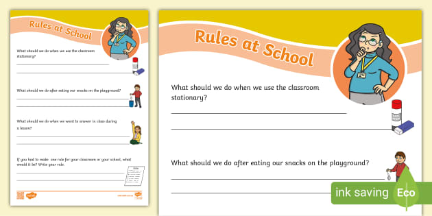 Rules at School Worksheet (teacher made) - Twinkl