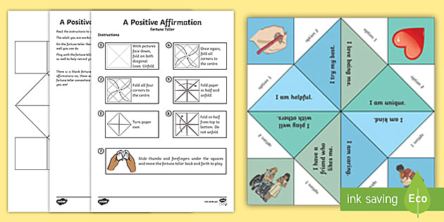 Positive Affirmations Fortune Teller Template (teacher made)