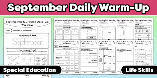 September Daily Life Skills Warm-Up Activities | Morning Work for ...