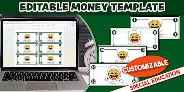 Editable Money Template for Special Education (teacher made)