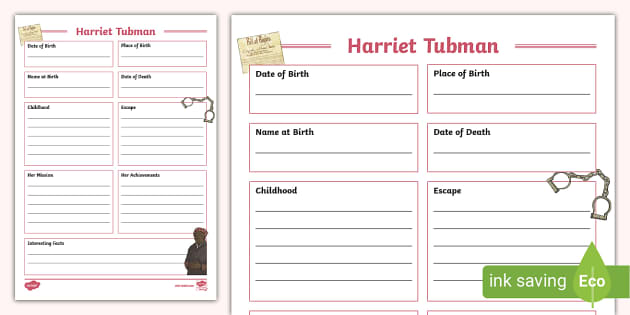 Harriet Tubman Fact File Template (teacher made) - Twinkl