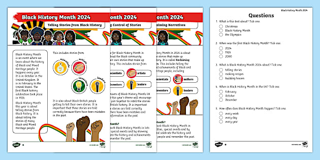 KS1 Black History Month Differentiated Reading Comprehension