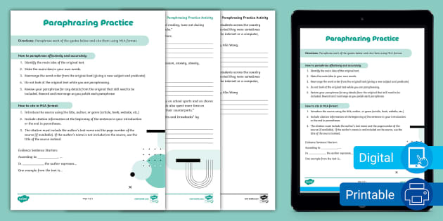 Paraphrasing Practice Activity for 6th-8th Grade - Twinkl