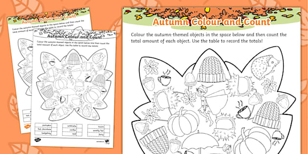 👉 Autumn Colour and Count Worksheet (teacher made)