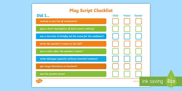 Success Criteria For Play Scripts Checklist Assessment