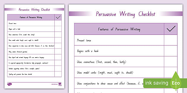 Level 3 Writing - Persuasive Writing Checklist