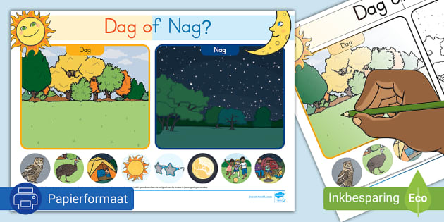 Dag of Nag Knip-en Sorteer Aktiwiteit (teacher made)