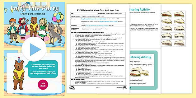 EYFS Maths: A Fairy Tale Party Sharing Activity Whole Class Adult Input ...