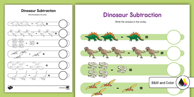 Dinosaur Subtraction Worksheet Sheet for Kids | Twinkl USA