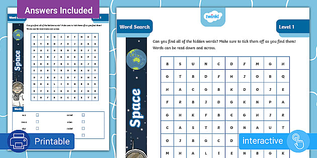 Space-Themed Word Search - Level 1 - Twinkl - Kids Puzzles