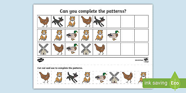 FREE! - The Little Red Hen Complete the pattern worksheets