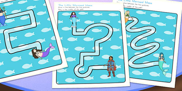 The Little Mermaid Pencil Control Path Worksheets - australia