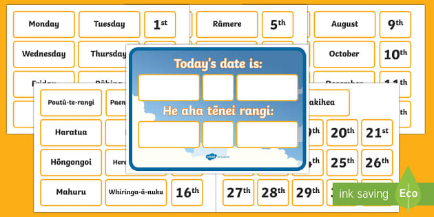 Todays date is Display Pack - Te Reo Maori / English