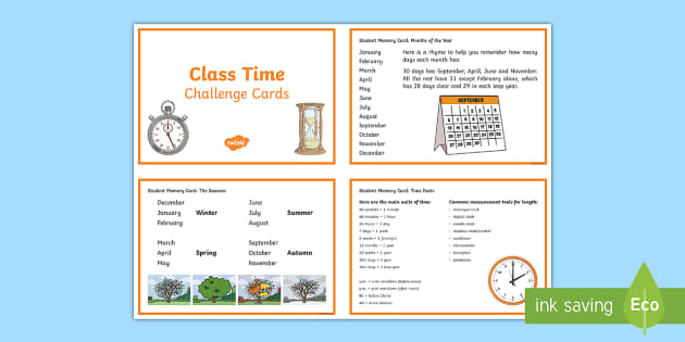 Time Fact Cards | 5th/6th Class | Measures