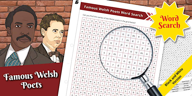 Famous Welsh Poets Wordsearch (teacher made) - Twinkl