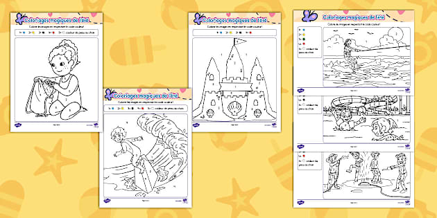 Coloriages magiques de l'été sur les chiffres de 1 à 5
