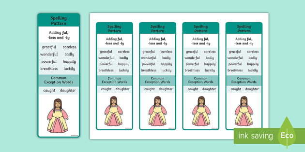 Adding -ful, -less and -ly Spelling Bookmarks Twinkl Phonics