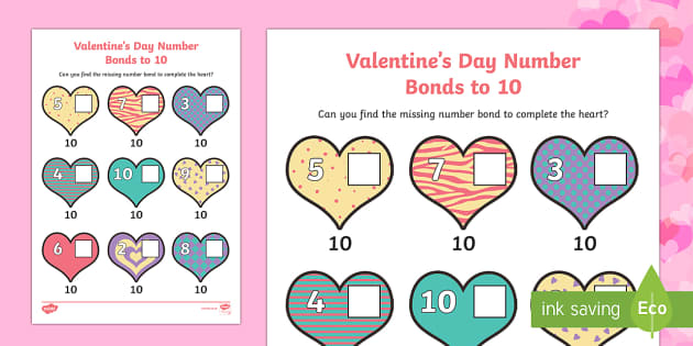 Hearts Number Bonds to 10 Worksheet / Worksheet