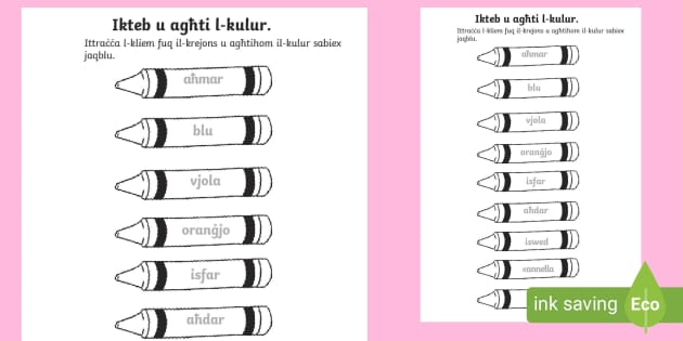 Attività: Ittraċċa u pinġi l-kuluri (teacher made)