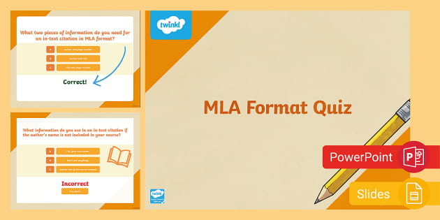MLA Format PowerPoint Google Slides Quiz For 6th 8th Grade