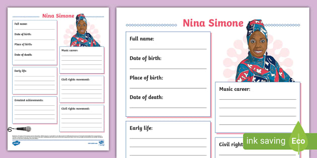 👉 Nina Simone Fact File Template, Musician Fact File Template