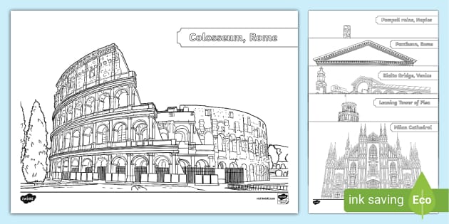 Italian Landmarks Colouring Pages (teacher made) - Twinkl