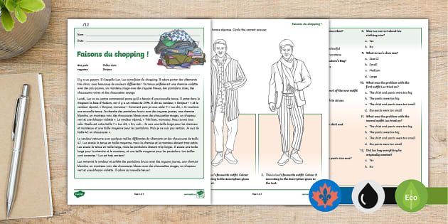 Faisons du shopping Core French Reading Comprehension