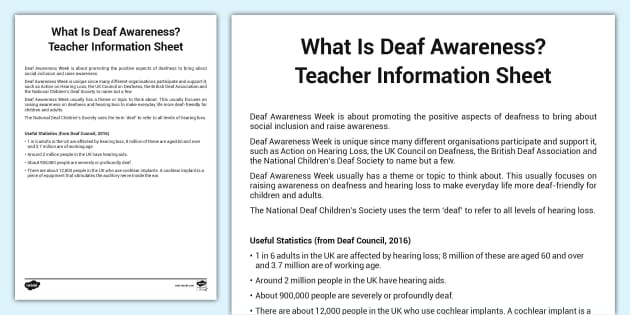 Deaf Awareness Week Teaching Guide | Hearing Loss - Twinkl