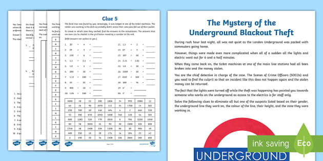 UKS2 The Mystery of The Underground Blackout Theft Maths Game