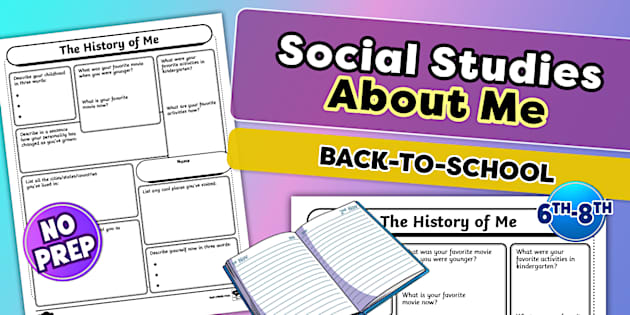 History of Me Social Studies Back-To-School Wrk for 6-8 Gr