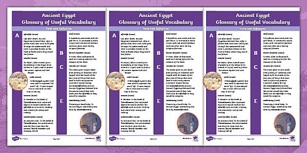 Ancient Egypt KS2 Glossary of Useful Vocabulary