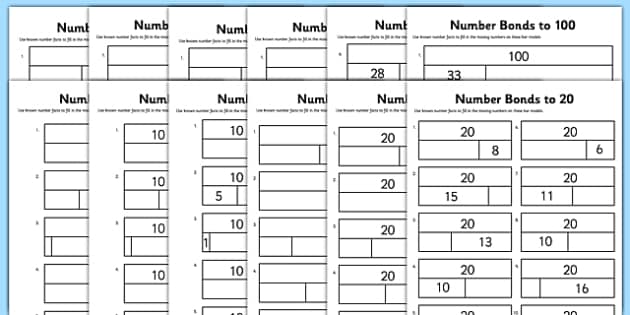 Bar Modelling Number Bonds Bumper Pack Differentiated Worksheet / Worksheet