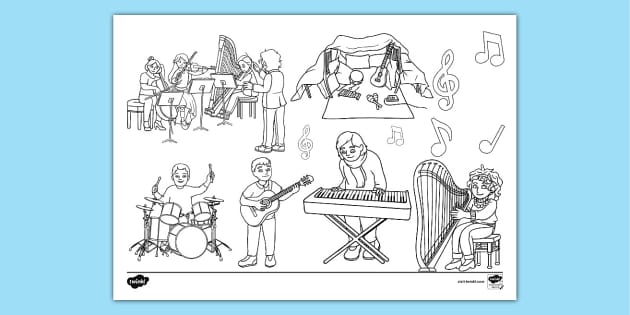 Music Doodle Colouring Page (teacher made) - Twinkl
