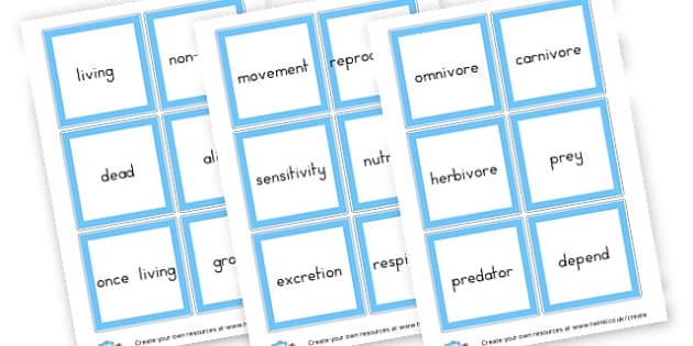 Living Things Vocabulary Cards