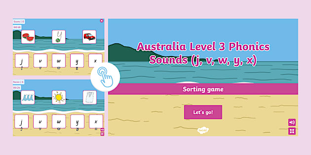Level 3 Phonics Sounds Sorting Game (j, v, w, y, x)