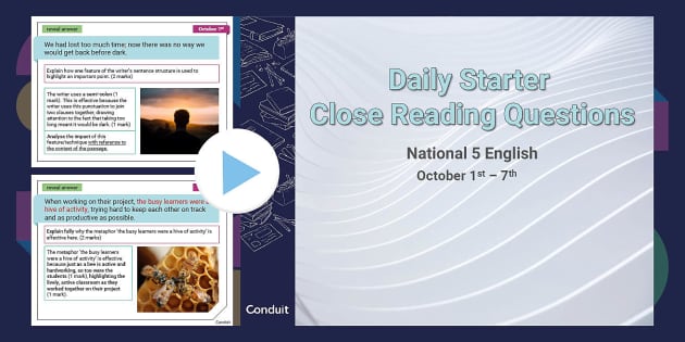 National 5 Daily Starter Close Reading Questions Oct 1st - 7th