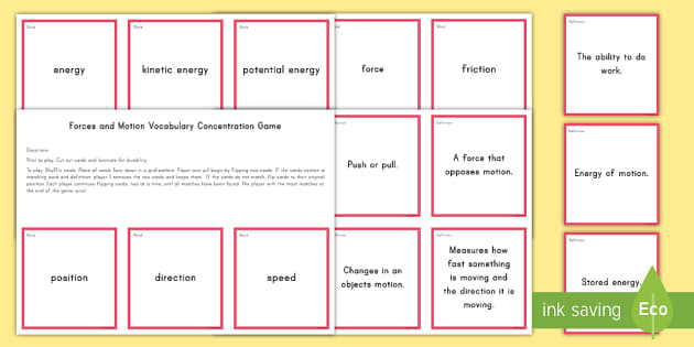 Forces and Motion Concentration Matching Game (teacher made)