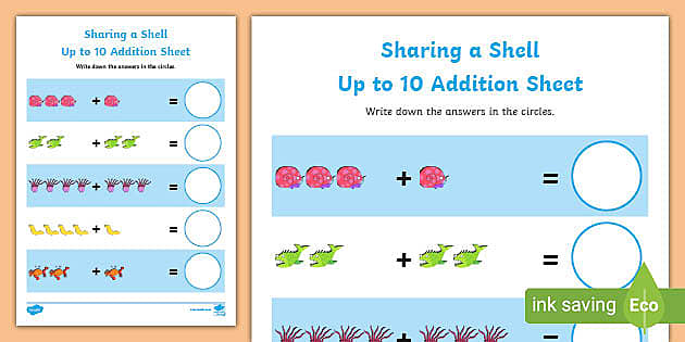 FREE! - Up to 10 Addition Sheet to Support Teaching on Sharing a Shell