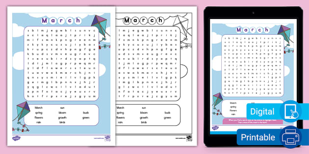 March Word Search for K-2nd Grade (Teacher-Made) - Twinkl