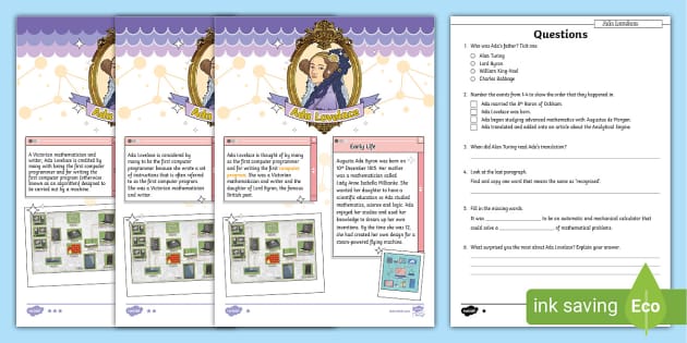 UKS2 Ada Lovelace Reading Comprehension Activity - Twinkl