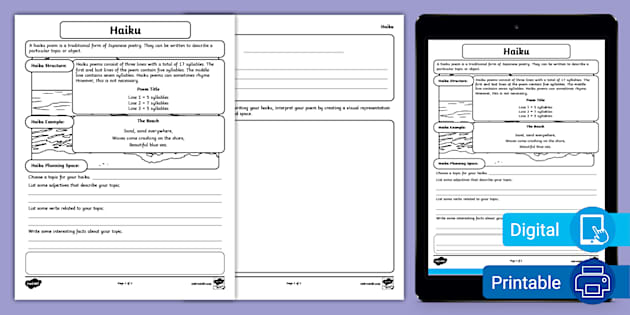 Writing Haiku Poems Worksheet for 6th-8th Grade