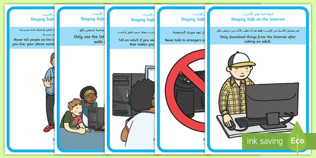 EYFS Online Internet Safety Display Posters Arabic/English