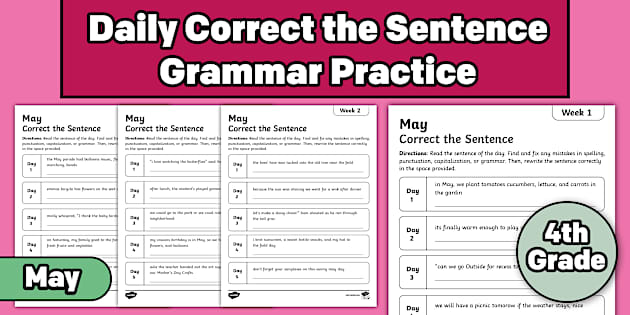 Fourth Grade May Daily Correct the Sentence Grammar Practice