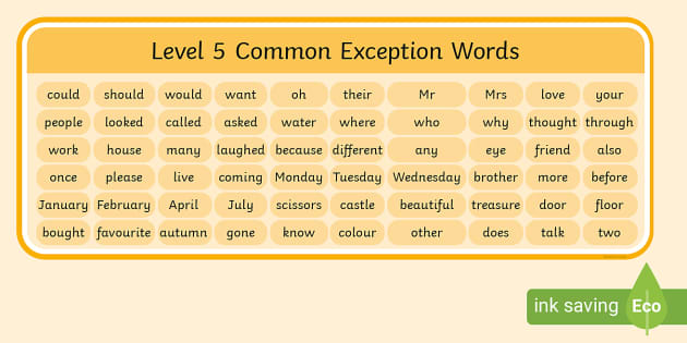 Level 5 Common Exception Word Table Strips - Primary Resources Level 5 Common Exception Word Table Strips - Primary Resources