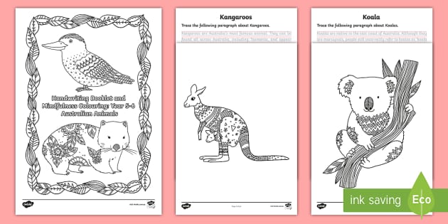 Year 5-6 Australian Animals Handwriting and Mindfulness Colouring Booklet