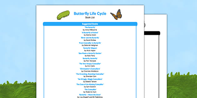 Black and White Butterfly Life Cycle Book List - Twinkl