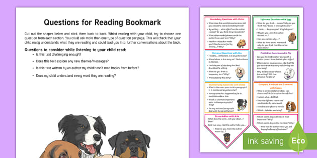 Year 6 Questions for Reading Bookmark Question Cards
