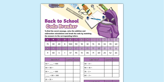 👉 Year 3 Back to School Maths Code Breaker (teacher made)
