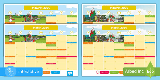 FREE! - Calendr Digwyddiadau Mis Mawrth/March Events Calendar 2024