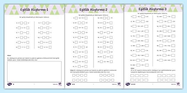 Eşitlik Alıştırma Sayfaları